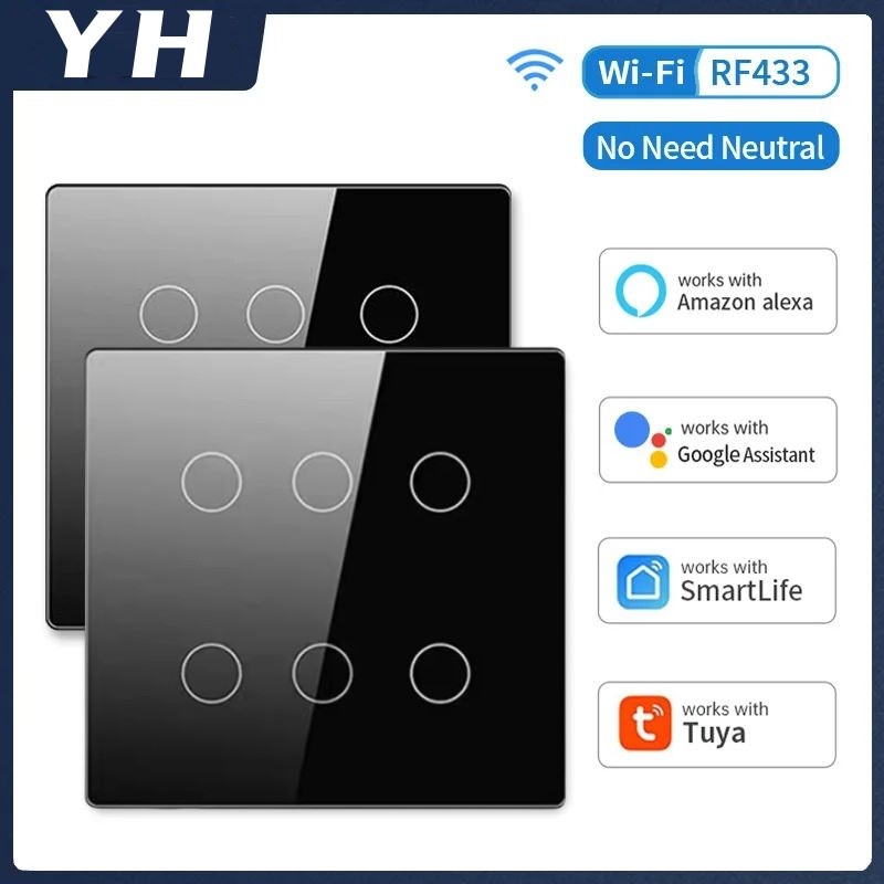 Ekaza Interruptor Inteligente Branco WiFi 4x4 Vidro 2.5d 6 Botão Touch ...