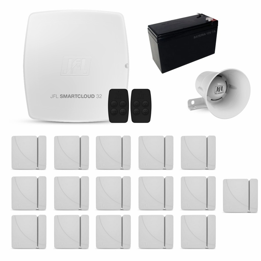 KIT ALARME WIFI JFL SMARTCLOUD 32 COM 16 SENSORES SEM FIO | Shopee Brasil