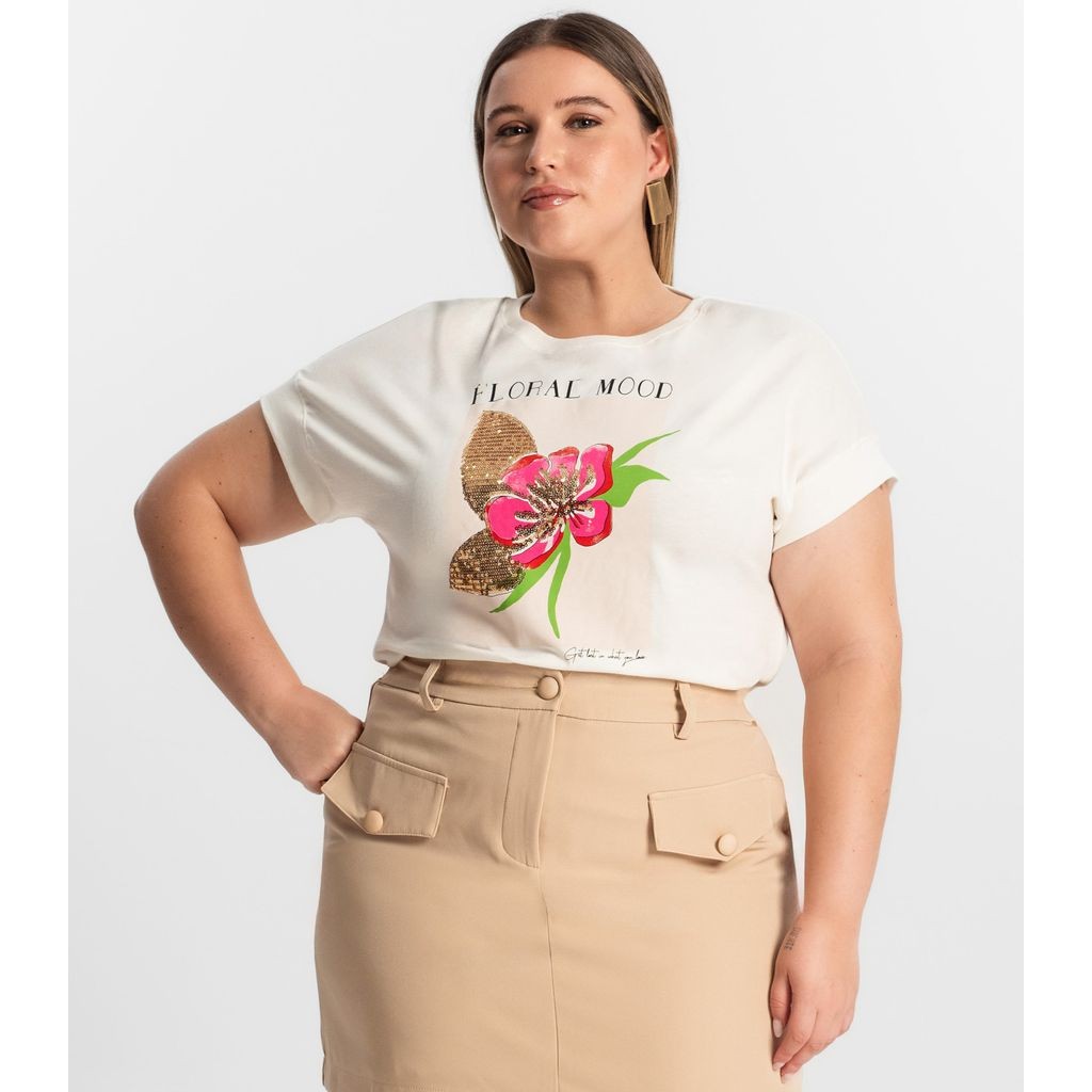 Camiseta Plus Size Feminina Secret Glam Bege | Shopee Brasil