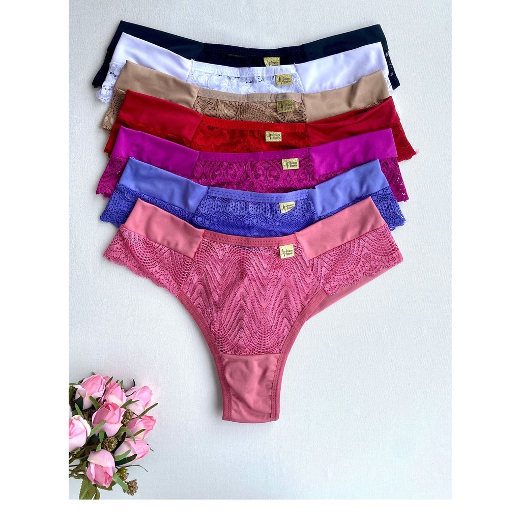 Kit c/ 5 Calcinha Plus size Fio Duplo Lateral Dupla c/ Renda Lingerie ...