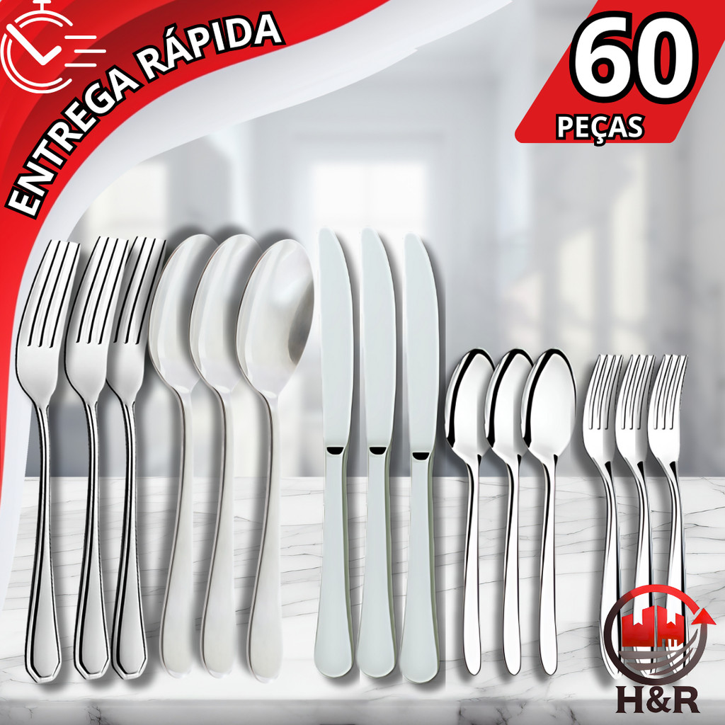 Kit 60 Talheres em Aço Inox Premium – Completo para Refeições ...