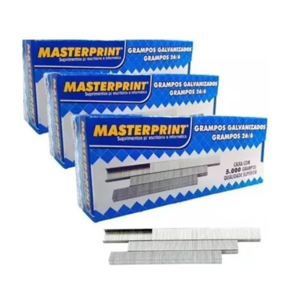 Kit 3 Grampo Galvanizados 26/6 5000 Un Masterprint | Shopee Brasil
