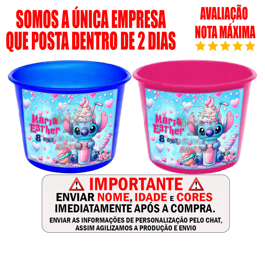 Balde de Pipoca Personalizado Stitch e Angel 1,5L Lembrancinha Stitch e ...