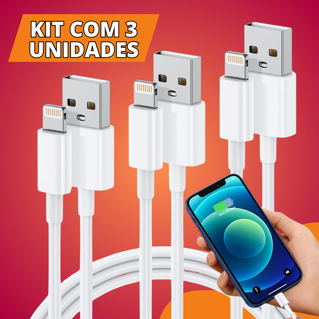 Kit Cabos Turbo Compatível Com Iphone Carregador Usb Usb-C 1 Metro ...