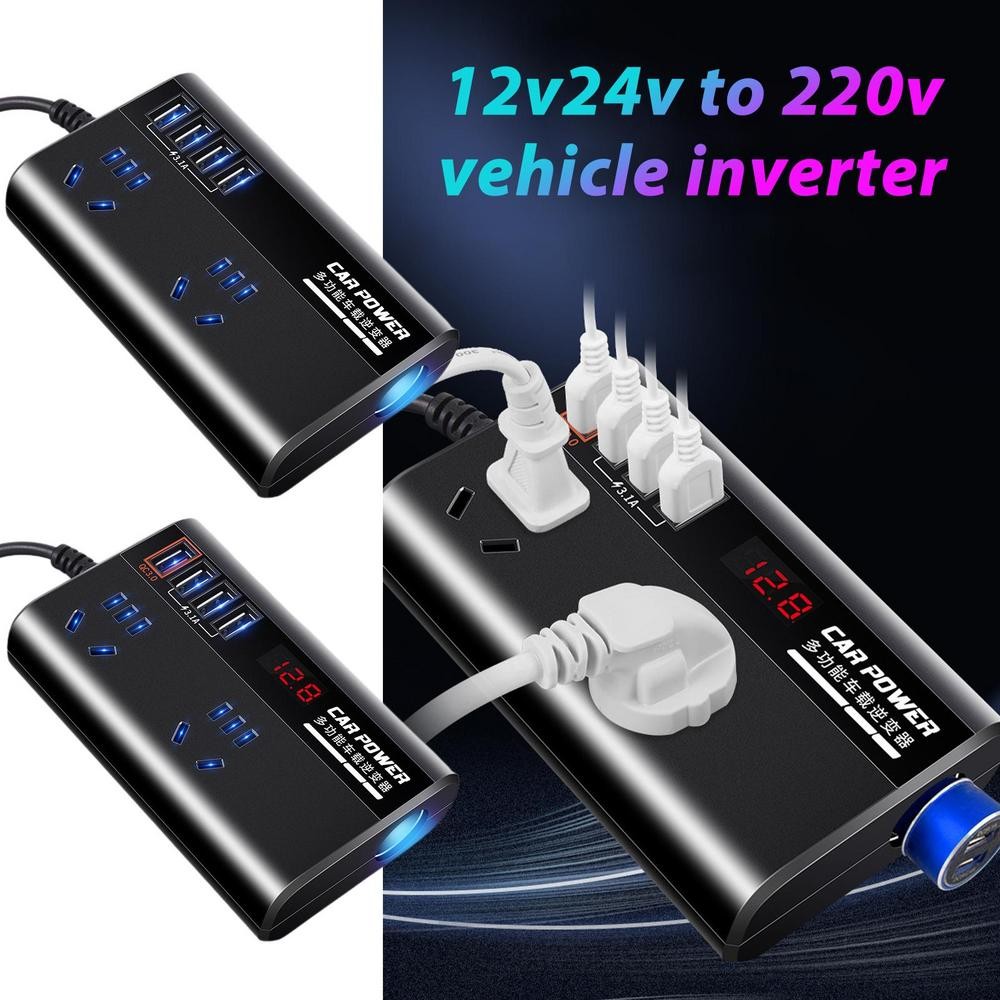 Inversor De Carro Tomada De Energia DC 12V 24V A 220V Conversor Carregador Inversores USB ...