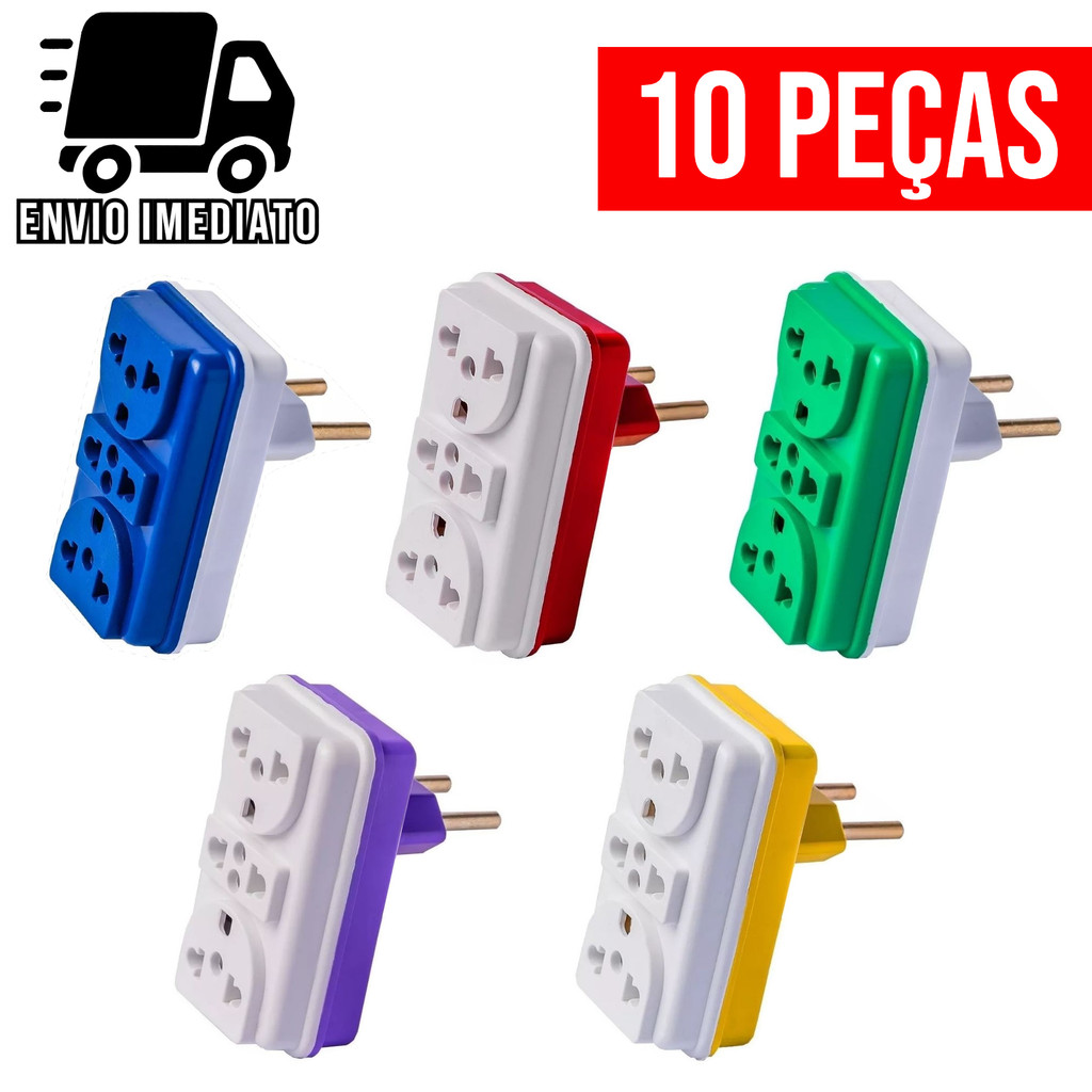 Adaptador de Tomada T Colorido 3 Entradas Benjamin Bivolt Universal 10A ...