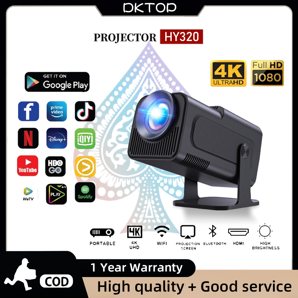 Projetor HY320 4K 390ANSI Nativo 1080P Wifi6 BT5.0 Android 11 Portátil ...