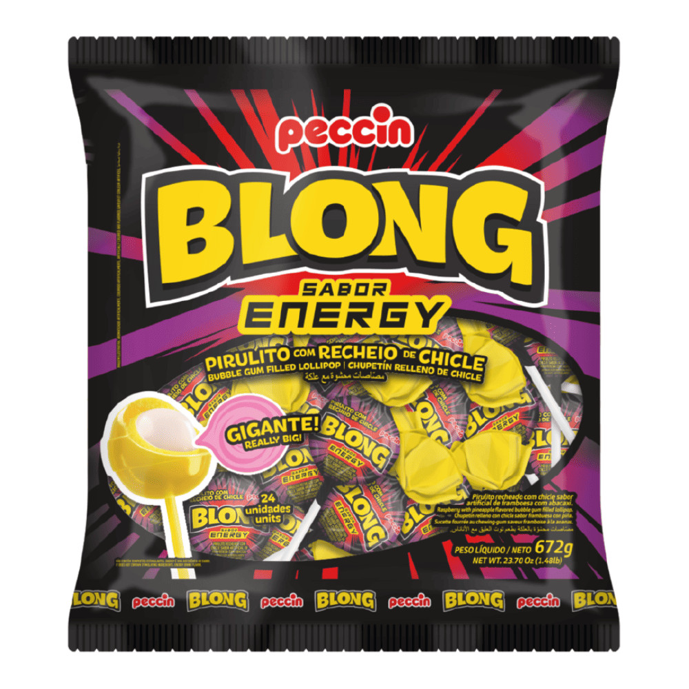 Pacote Pirulito Blong Energy Com Recheio de Chicle 672g | Shopee Brasil