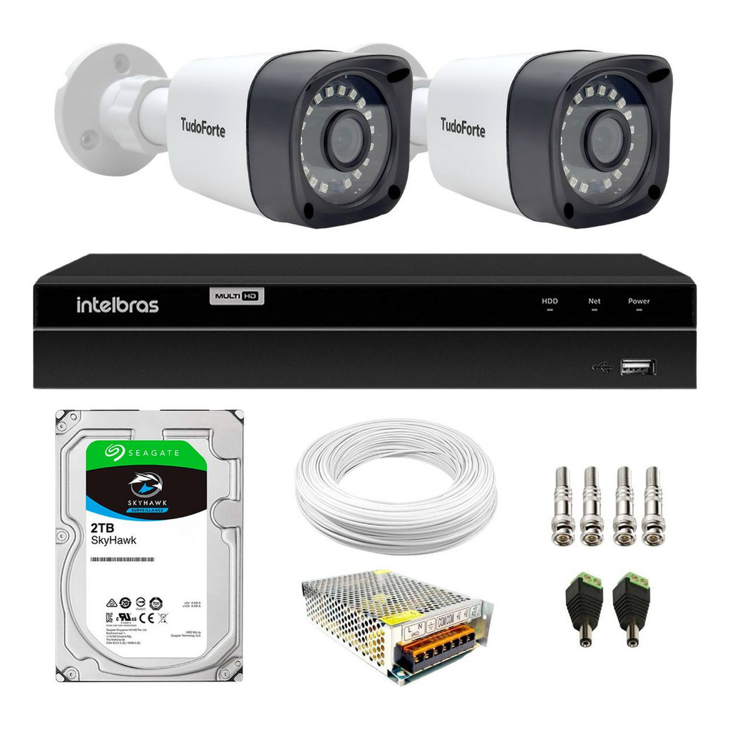 Kit 2 Câmeras Full HD 1080p 2MP Bullet 20M Infra Tudo Forte + DVR ...