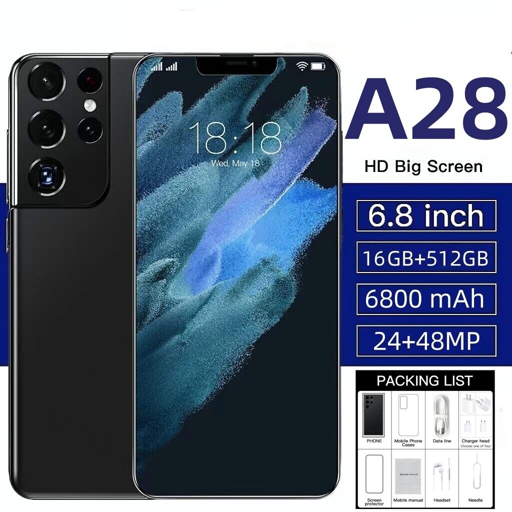 A28 Smartphone RAM 12GB + ROM 512GB 6 Câmera HD Android 6800mAh Bateria ...