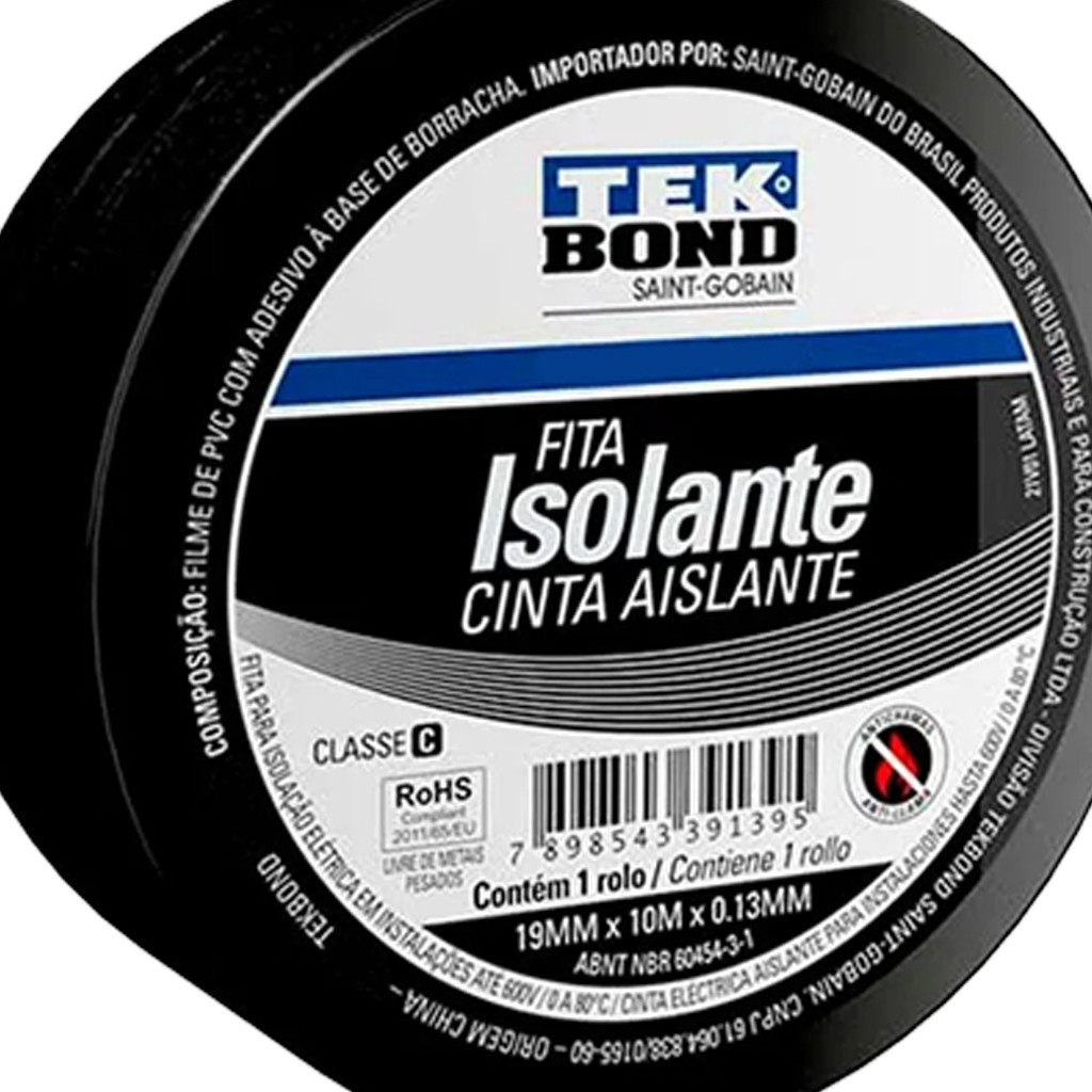 Fita Isolante 19mm X 10m X 013mm Anti Chama Tekbond | Shopee Brasil