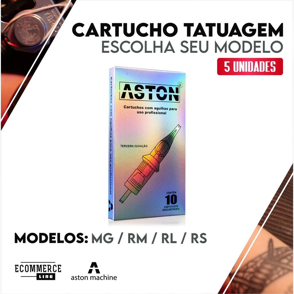 Cartucho Tatuagem Tattoo Aston 3G RL RM MG RS Linha Traço Magnum Curva ...