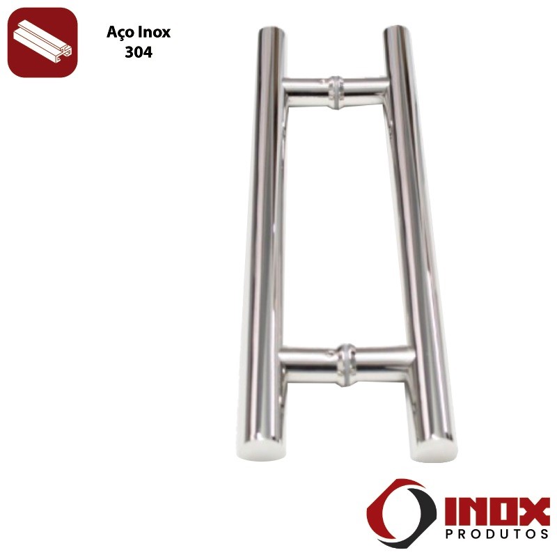 Puxador Inox Duplo H em Tubo Redondo - Modelo 08 - Inox 304 - 30x20x2,5 ...