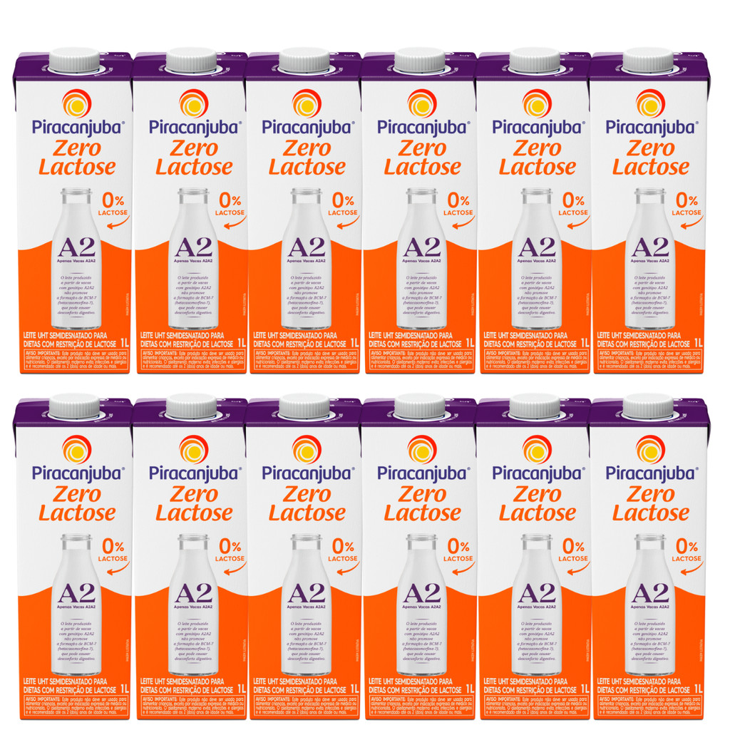Kit C/12 Leite Piracanjuba Semidesnatado A2 Zero Lactose 1l | Shopee Brasil