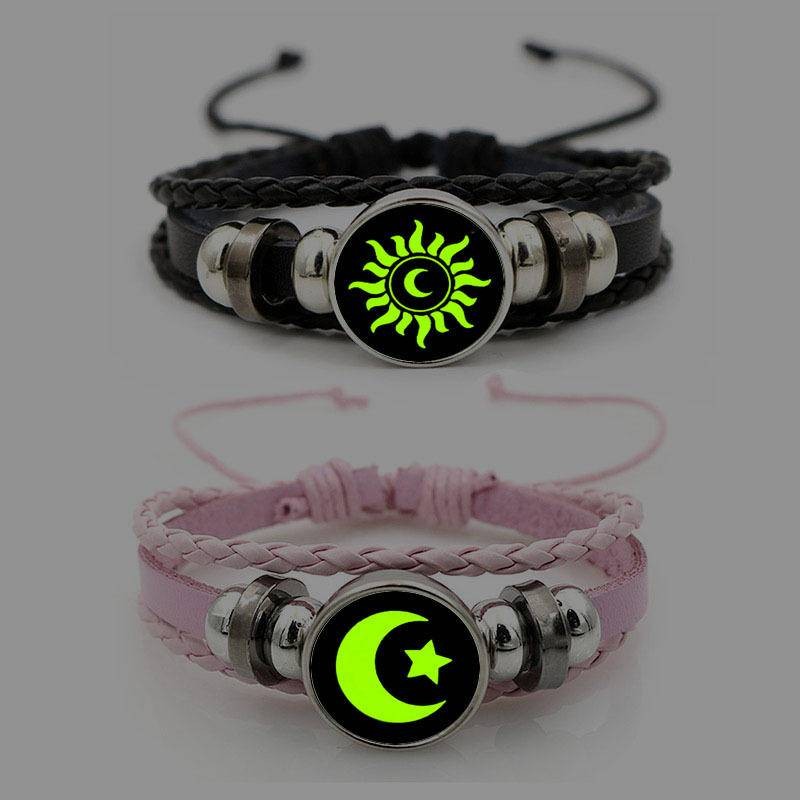 Sol Lua Tempo Gem Pulseira de couro Sol Lua Amante Casal Presente Luz da noite | Shopee Brasil