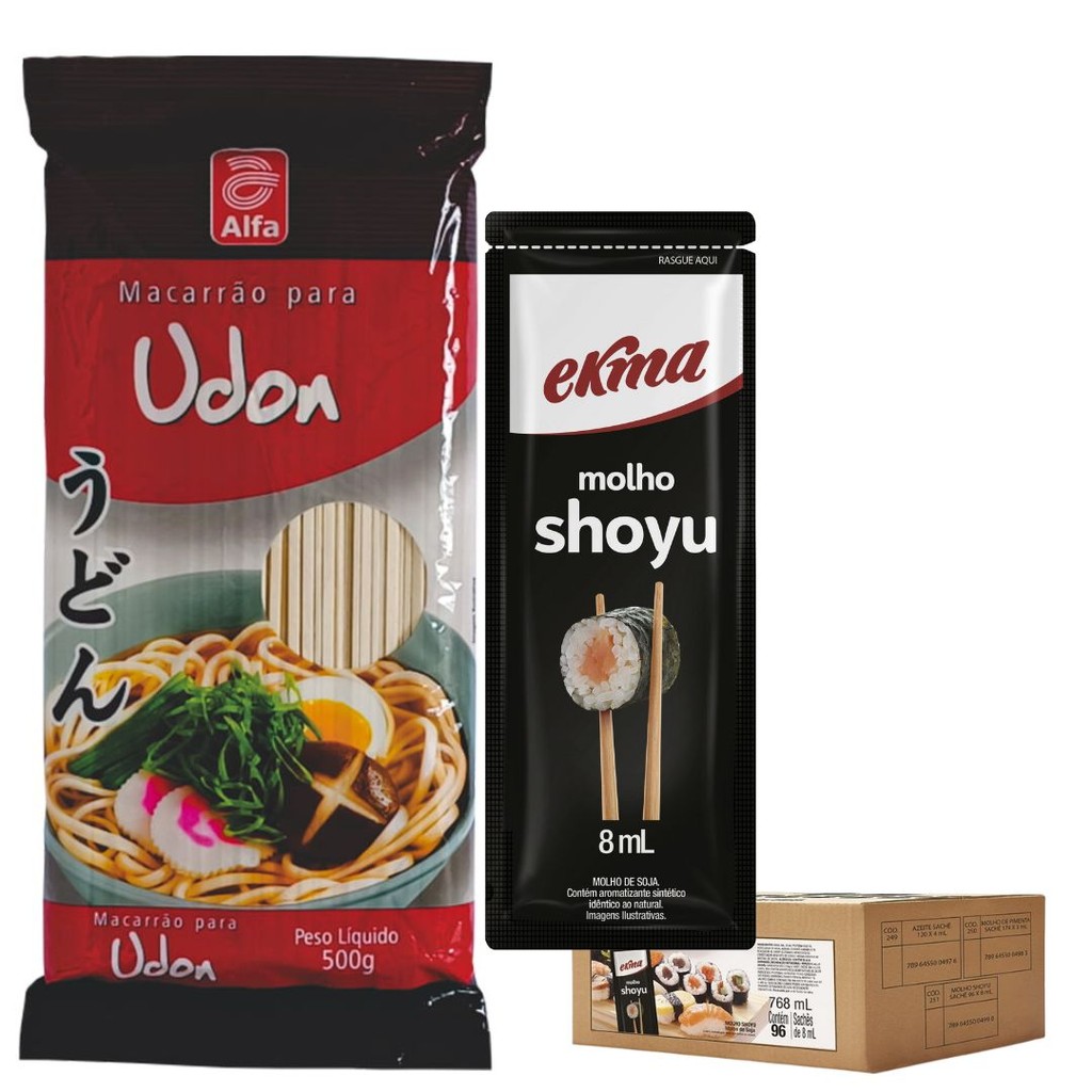 Kit Macarrão Udon Alfa 500g Premium Especial Sopa + Caixa Molho Shoyu Ekma 96un Sachê 8ml ...
