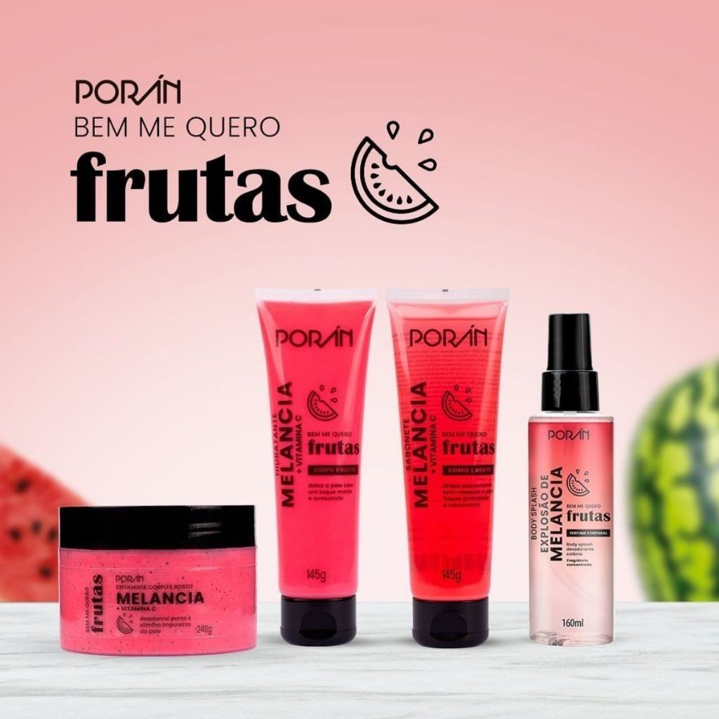 Kit Banho Cuidados Rosto e Corpo Melancia Esfoliante Sabonete Hidratante Body Splash Porán ...