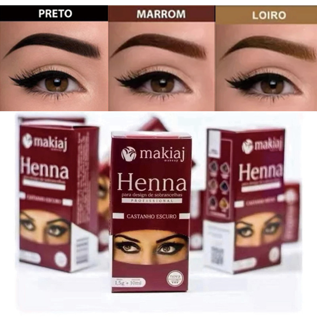 Henna Vegana Makiaj – Kit c/ Pó 1,5g + Fixador 10ml – 100% Natural e ...