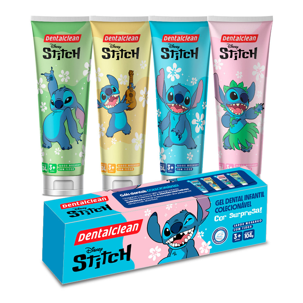 Kit 6 Pasta de Dente Gel Dental com Flúor Infantil Stitch Morango 104g ...