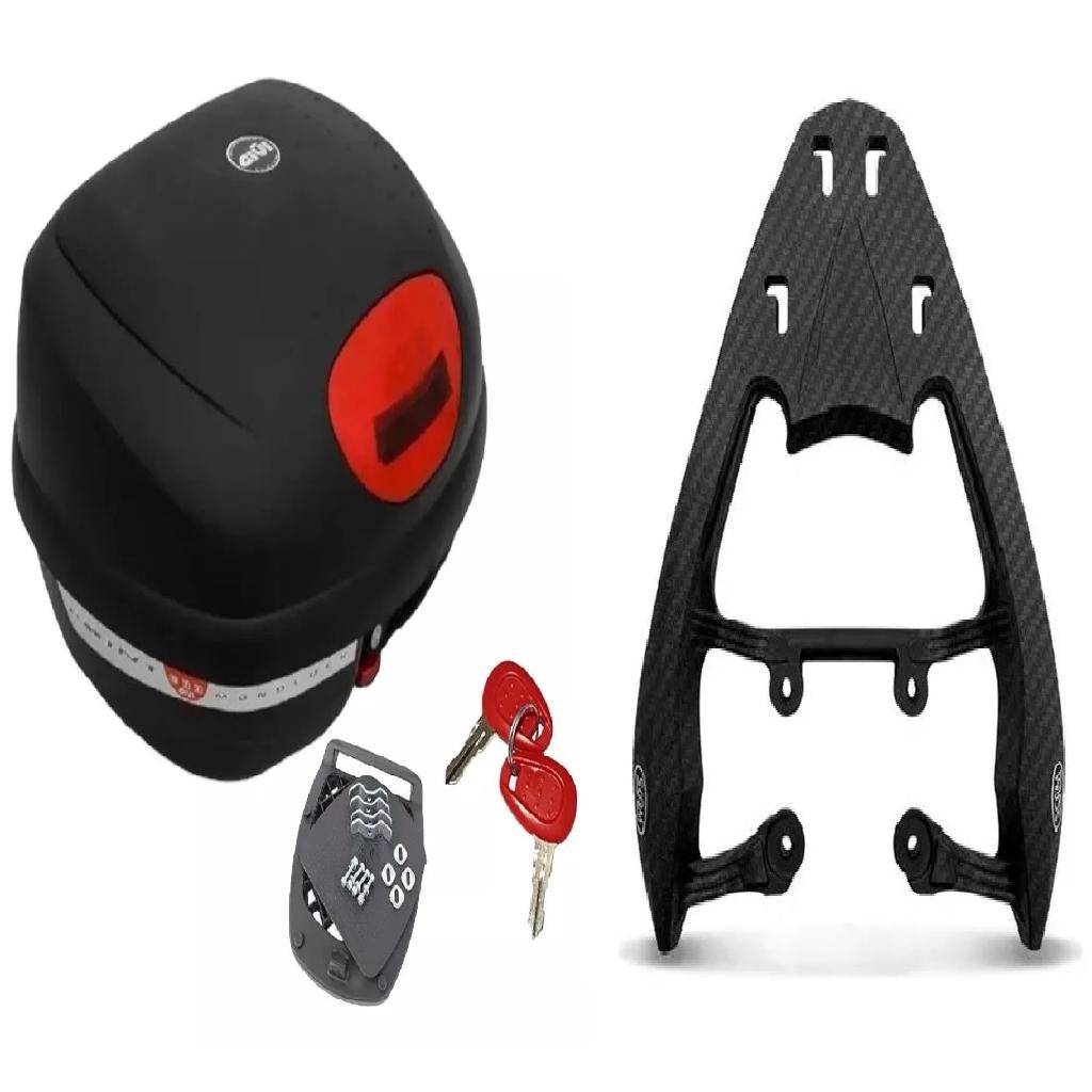 KIT BAÚ MOTO 33L MONOLOCK GIVI E-33N + BAGAGEIRO SCAM Cg 125 Cg 150 Cg 160 Fan Start Scam Fiber ...