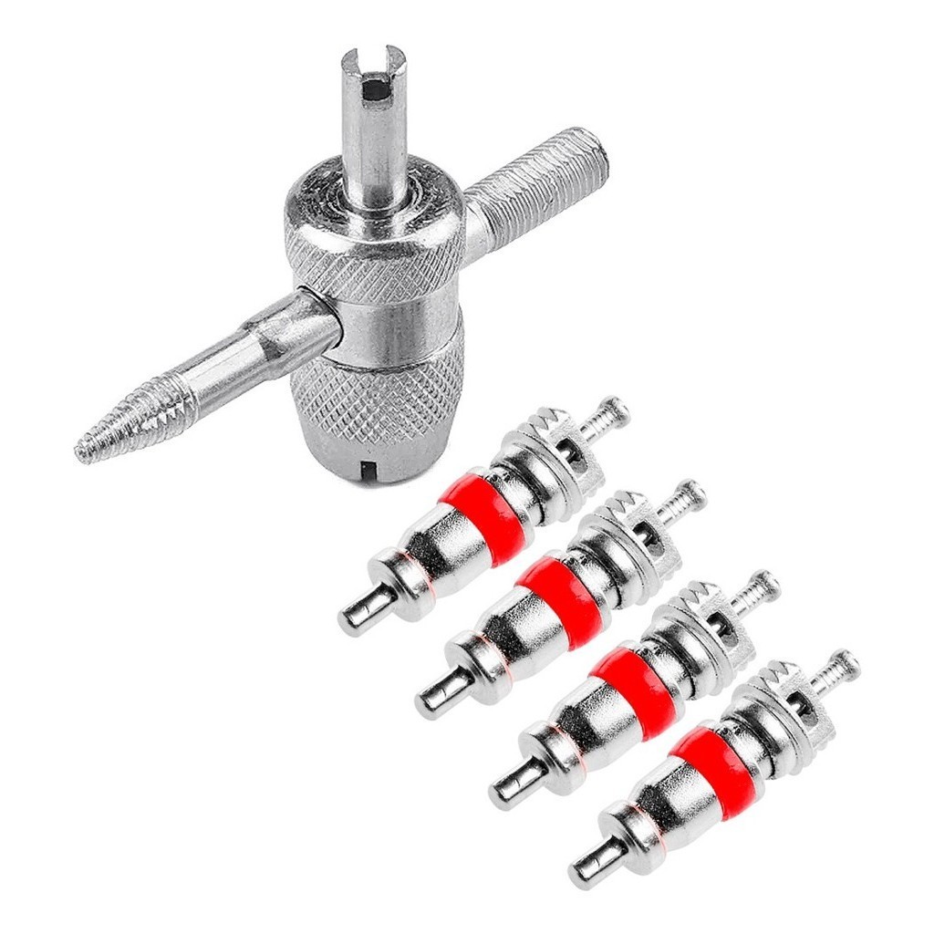 Saca Valvula Pneu 4 Usos + 4 Nucleo Curto Niquelado Para Bico De Roda ...