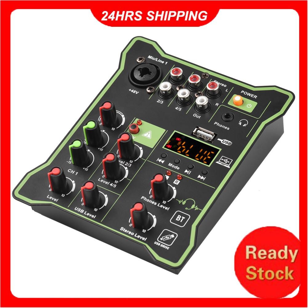 5-Channel Compact Audio Mixer Sound Mixing Console 48V Phantom Power ...