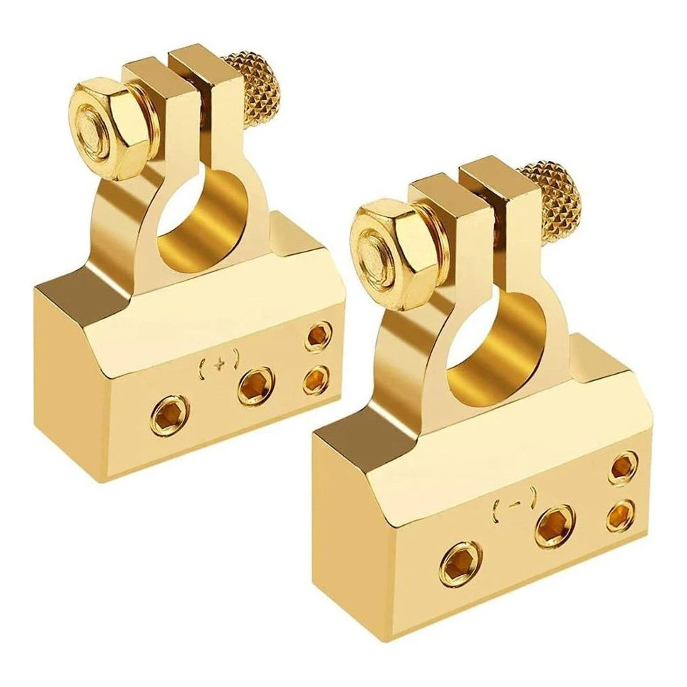 Par de Terminais Conectores Bateria Carro Som Automotivo Dourado com ...