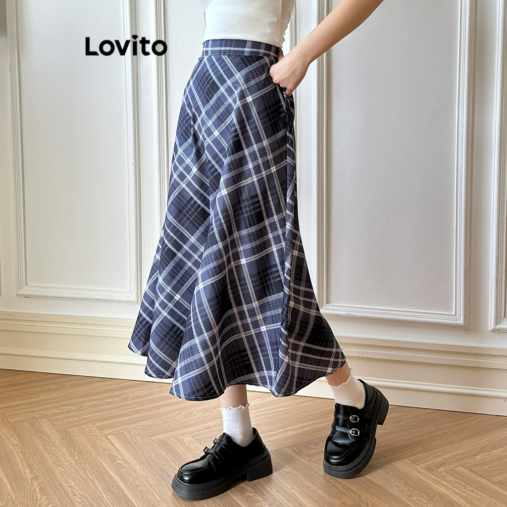 Lovito Saia casual xadrez colorblock para mulheres L108ED835 | Shopee ...