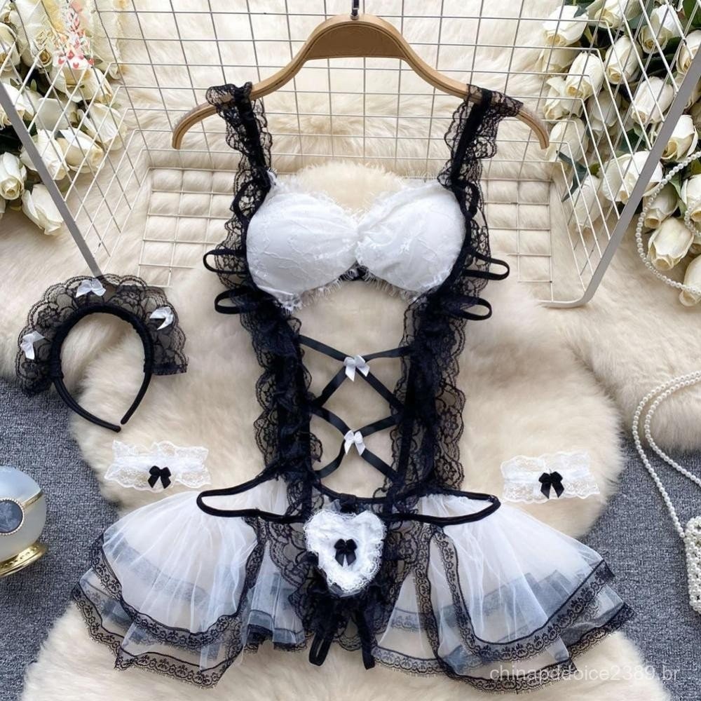 [Msfancy] Sedutor Maid Cosplay Macacão Bodysuits Tamanho livre Traje de pijamas das Mulheres ...