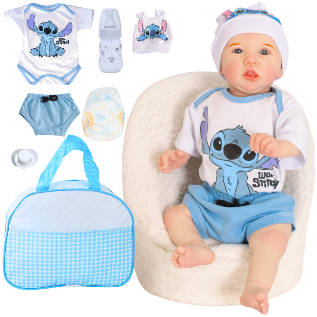 Bebê Reborn Menino Boneco Stitch Realista Original de Silicone Com ...