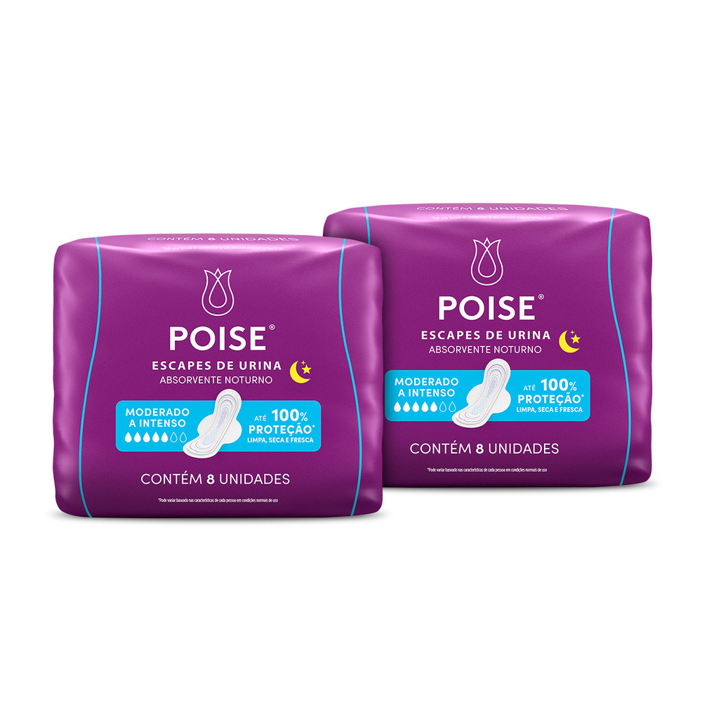 Kit 2 - Absorvente para Escapes de Urina Poise Noturno Moderado 8un ...