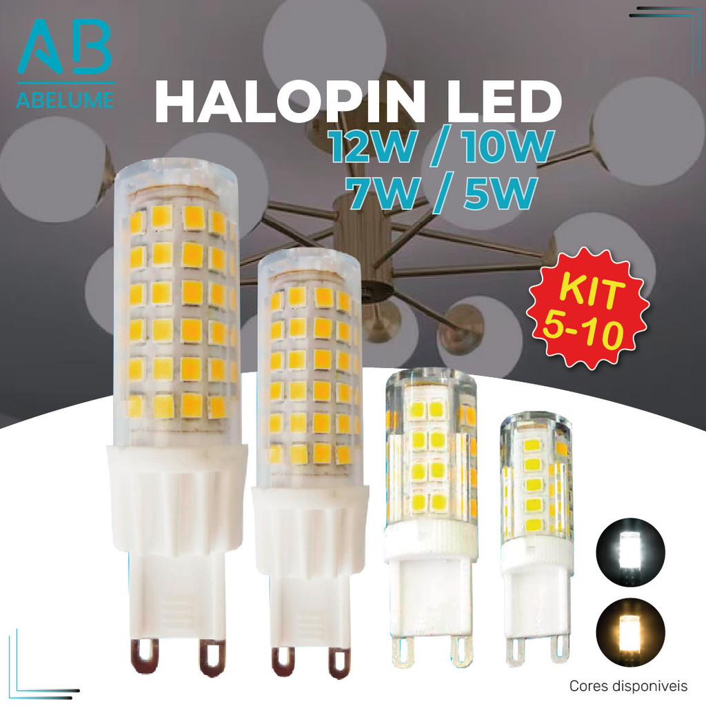 Kit 10 Lâmpada Led 12W 10W 7W 5W G9 Halopin | Luz Quente 2200K | Luz Fria 7000K Bipino ...