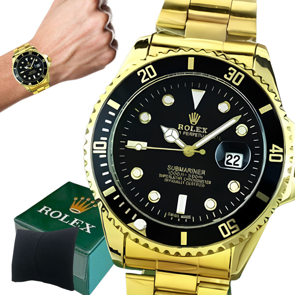 Relógio Rolex Submariner Dourado E Preto Brilhante masculino Super ...