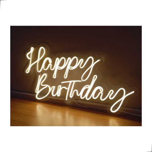 Placa Neon Led Happy Birthday 60cm Painel Luminoso Parabéns | Shopee Brasil