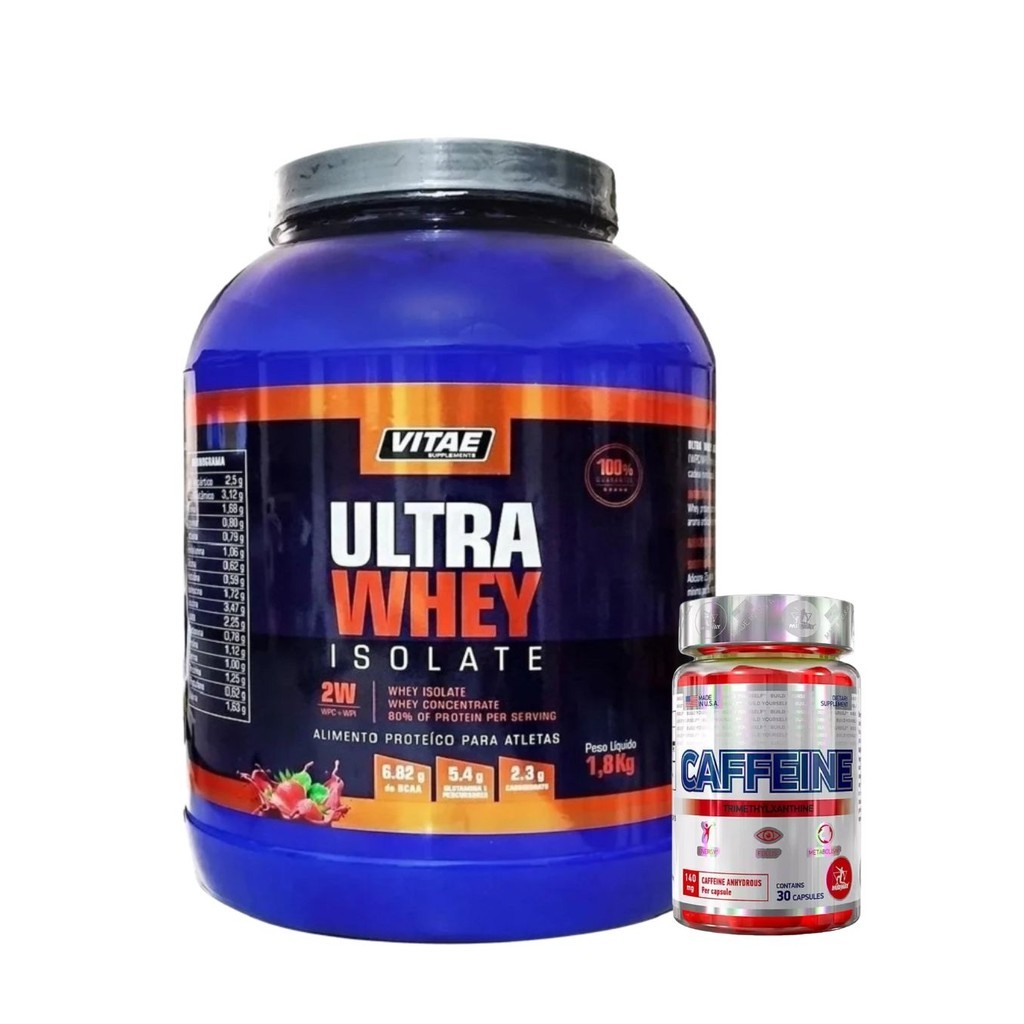 Kit Ultra Whey Protein Isolate Vitae Pote 1,8kg + Cafeína Midway 30 ...