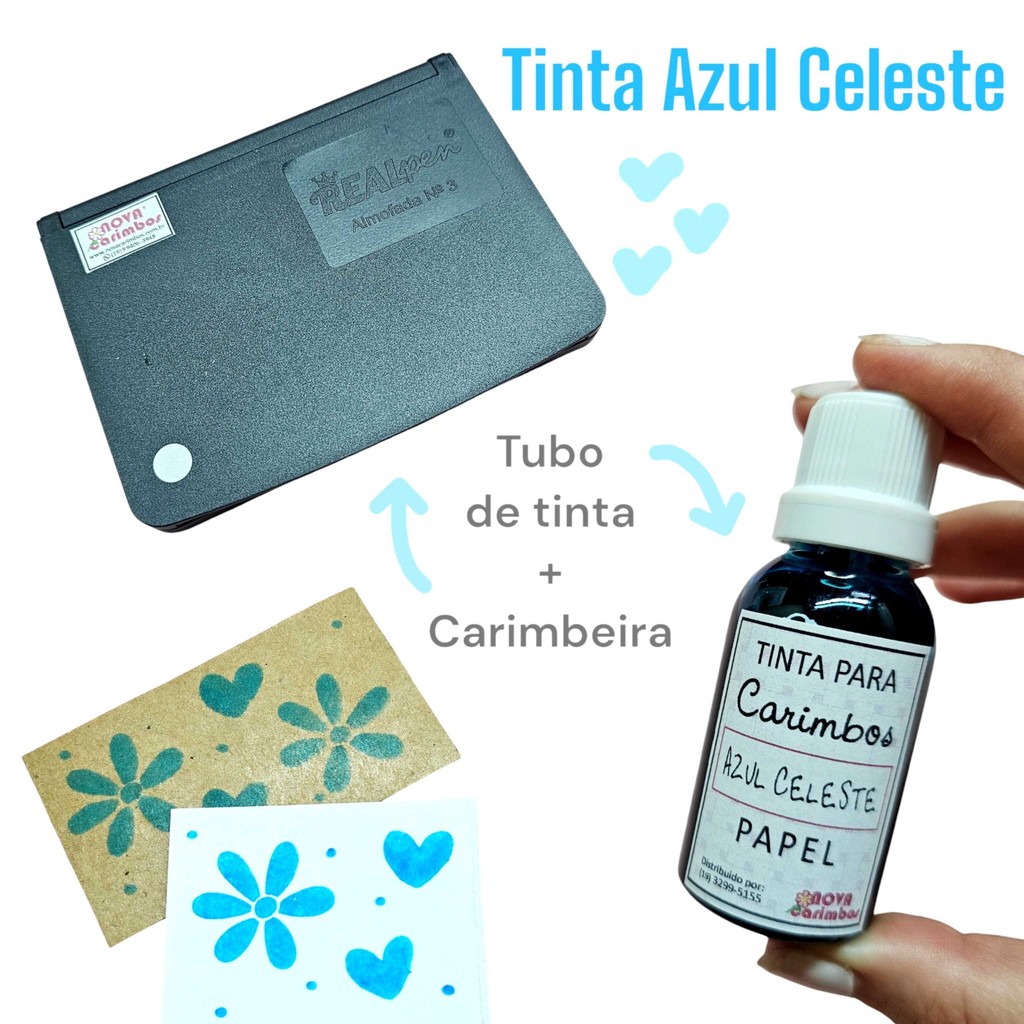 Tinta para carimbo - Azul Celeste + Almofada N°3 | Shopee Brasil