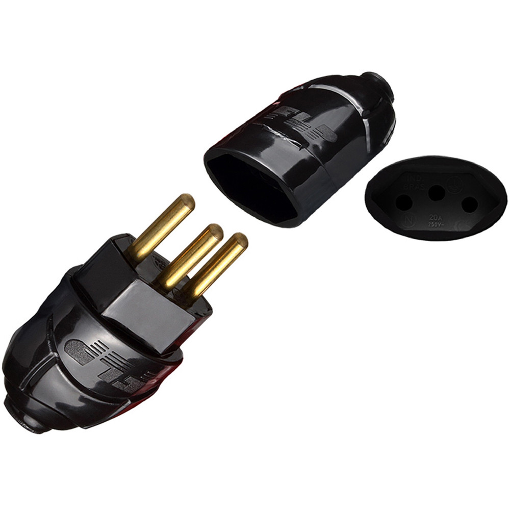 Kit 5 Plugue Preto Macho 2p+t 20A + Tomada 2p+t Fêmea 20A Preto ...
