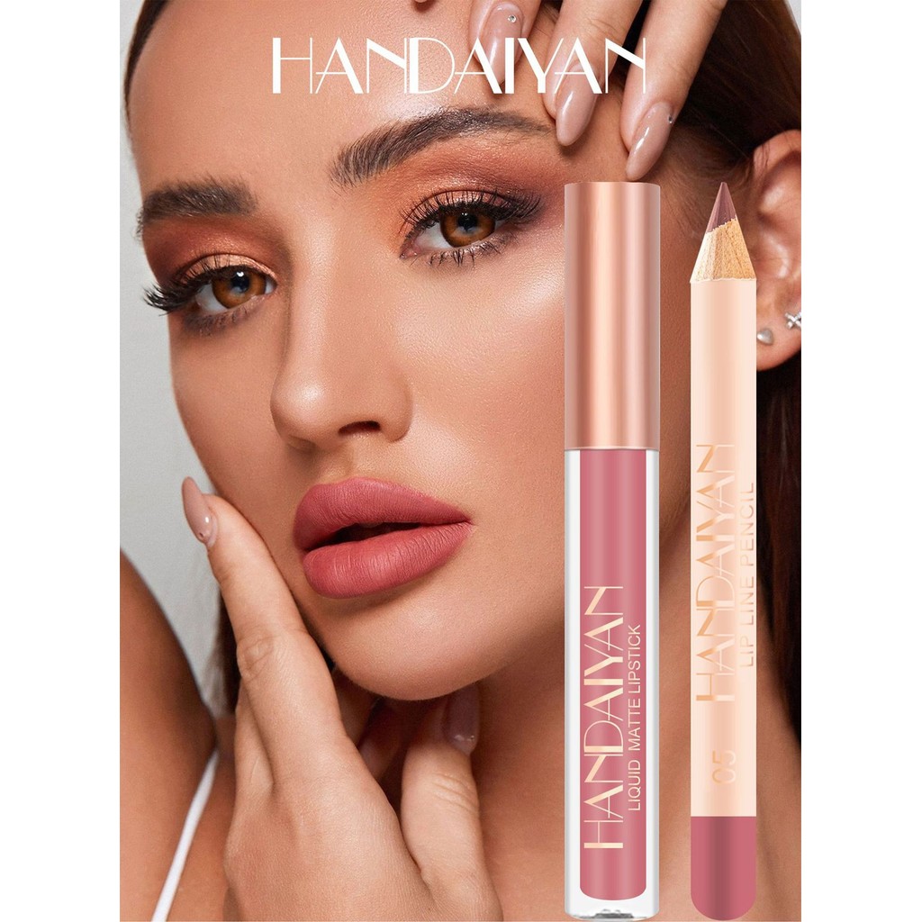 HANDAIYAN Forro labial fosco +Lip Gloss Set 12 Cores Batom sem cola ...