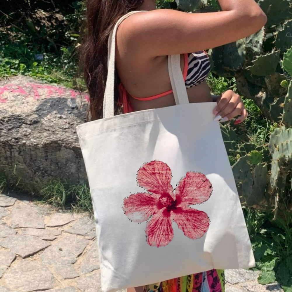 Ecobag Grande Algodão – Bolsa Ecológica Estampada Red Flower para Compras, Praia e Academia ...