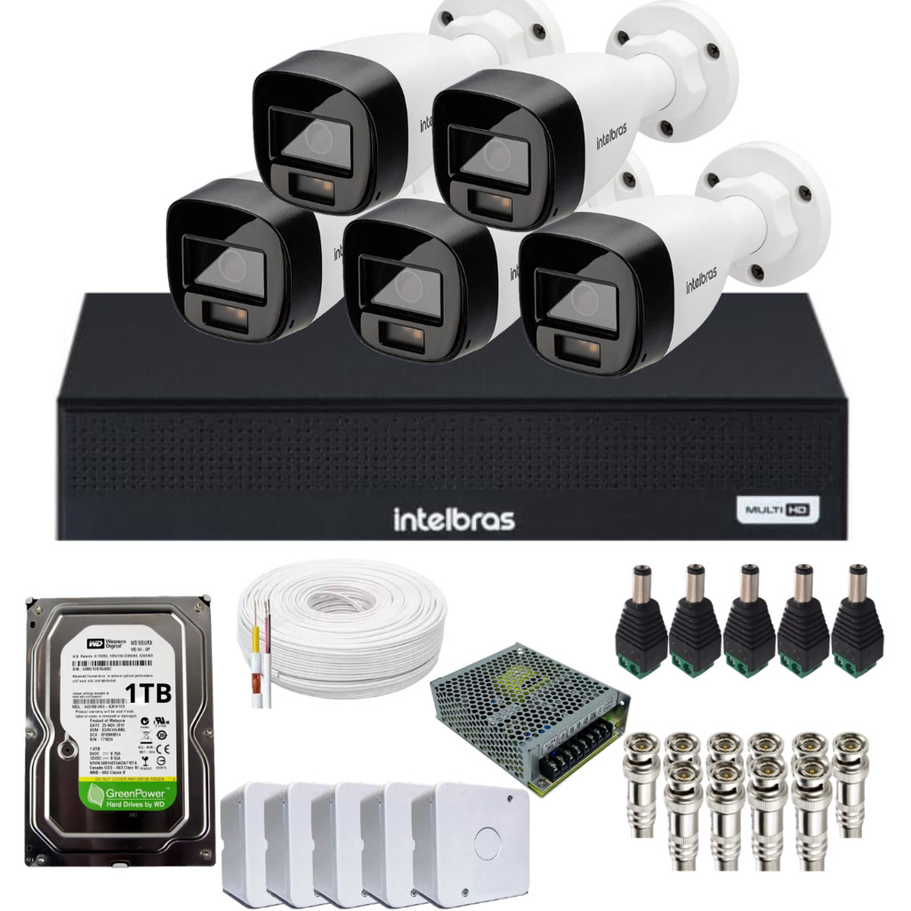 Kit 5 Câmeras Intelbras 1120b Full Color, Dvr 8ch Mhdx 1008c Hd 1tb ...