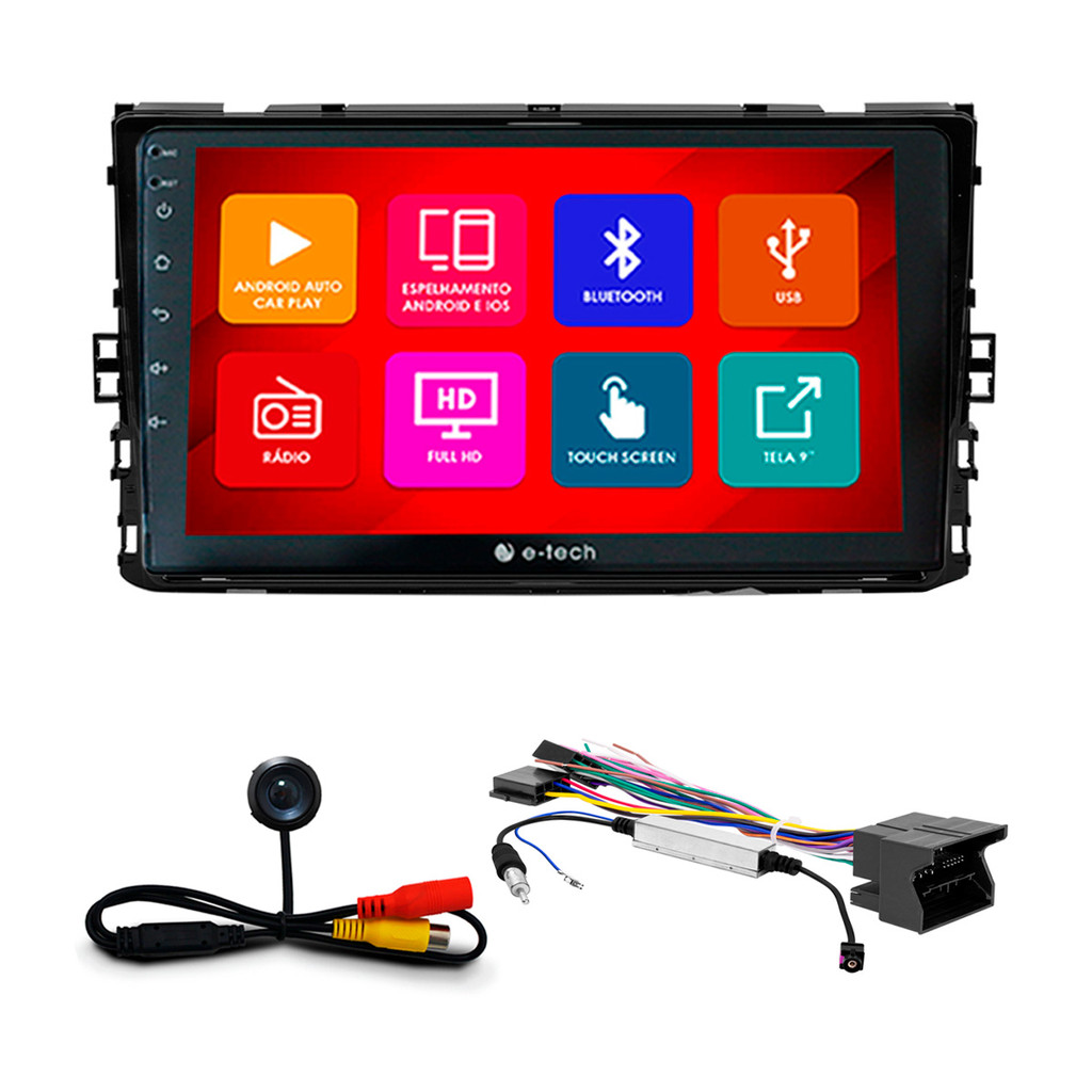 Kit Multimídia 9 Pol T-Cross Virtus Polo 2018 A 2022 Android Auto CarPlay Qa+ 2 Din Black Piano ...