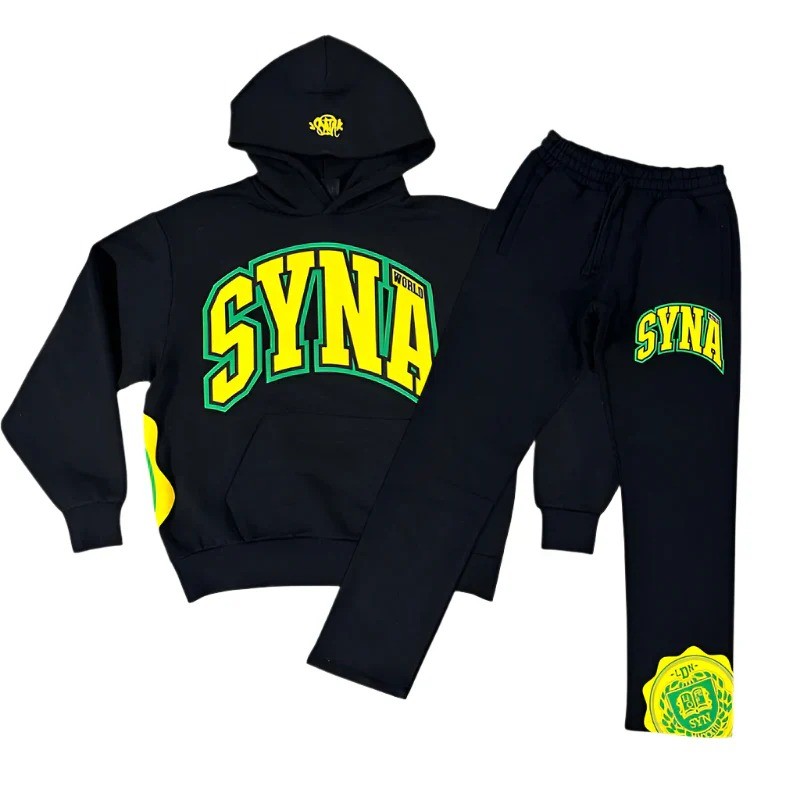 Conjunto Unissex Syn World: Preto e Amarelo - Estilo College Street com ...