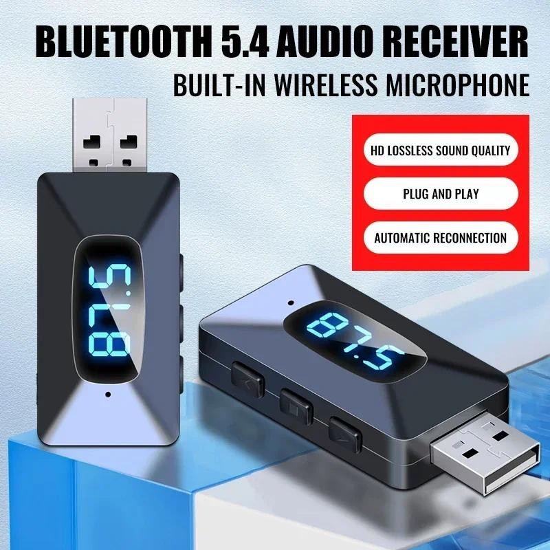 Carro Bluetooth 5.4 Receptor De Áudio Transmissor Display LED 3.5mm TF AUX Jack USB Dongle ...