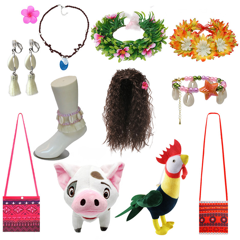 Bebê Meninas Moana 1 E 2 Peruca Colar Clipe De Flor Conjunto De Vestir ...