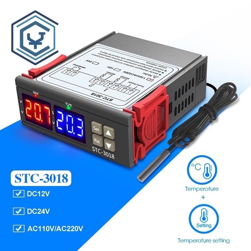 1 Pcs STC-3018 12V/24V/110-220V Controlador De Temperatura Digital Duplo Sensor Termostato Com ...