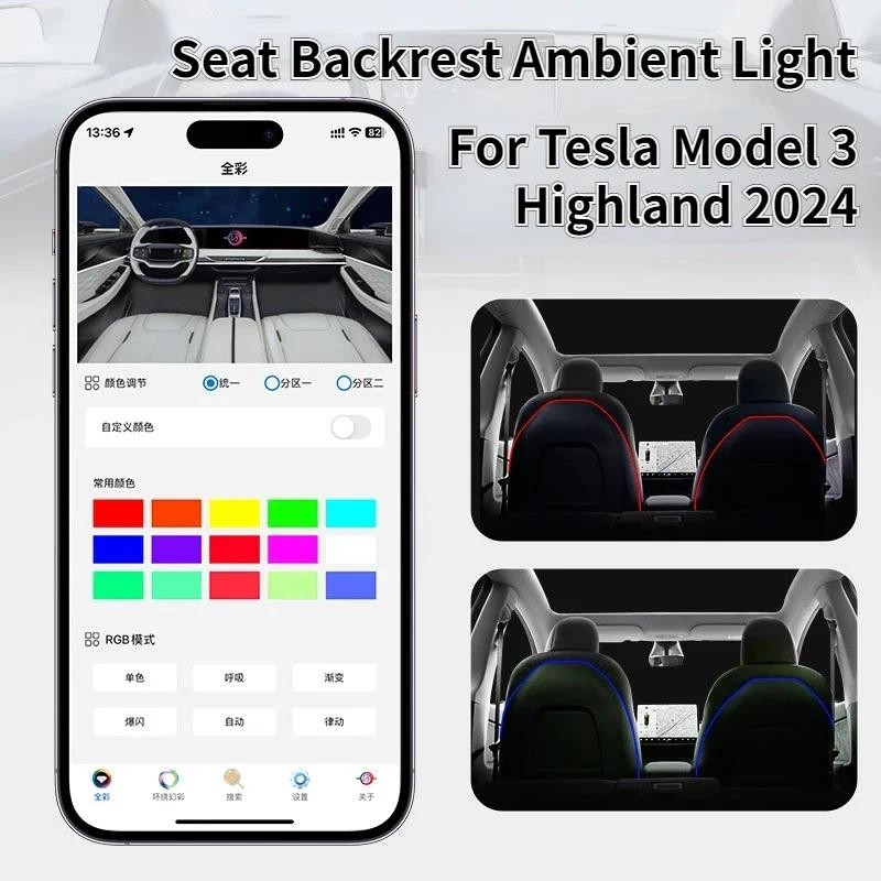 Encosto Do Assento Luz Ambiente Para Tesla Modelo 3 Highland 2024 Carro ...