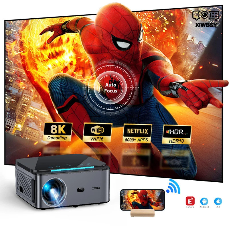 Projetor Android XIWBSY 1000ANSI 25000 Lumens 4K com AutoFoco/Keystone ...