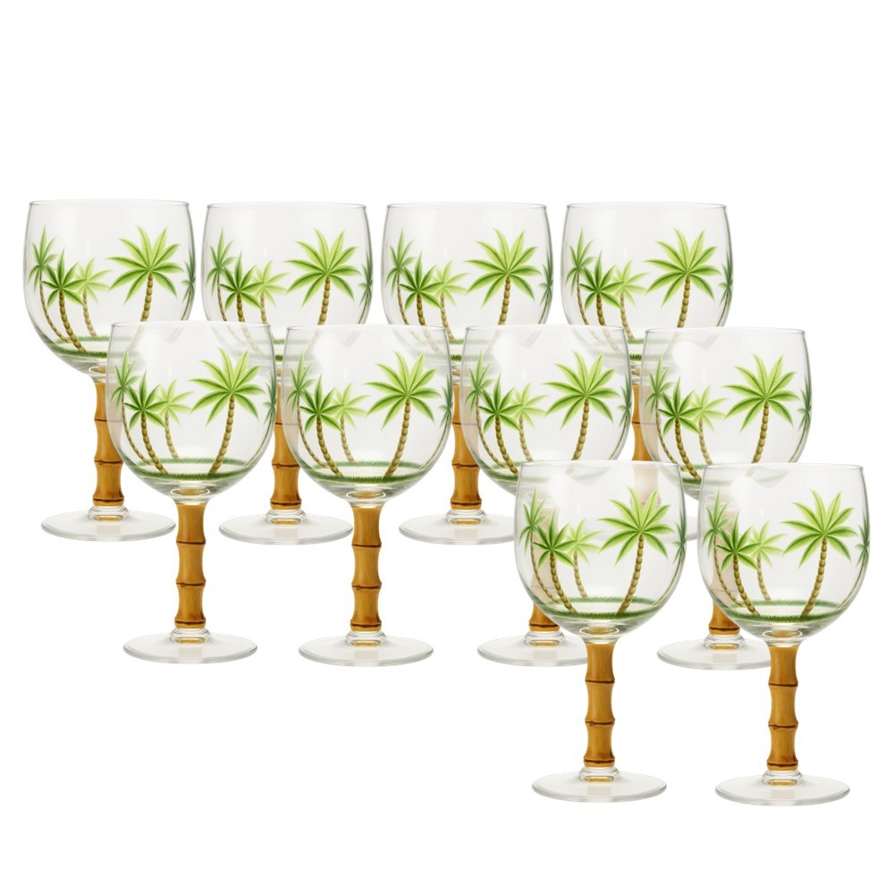 Jogo 10 Taças de Acrílico Palm Tree Coqueiro Tropical com Bambo Wolff ...