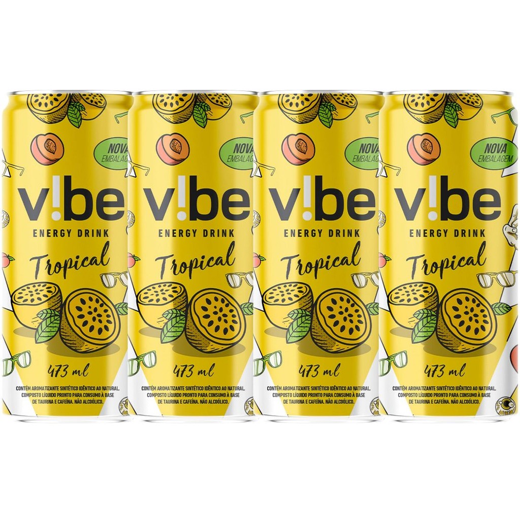 Kit 4un Energético Vibe Energy Drink Tropical 473ml Sabor Maracujá ...