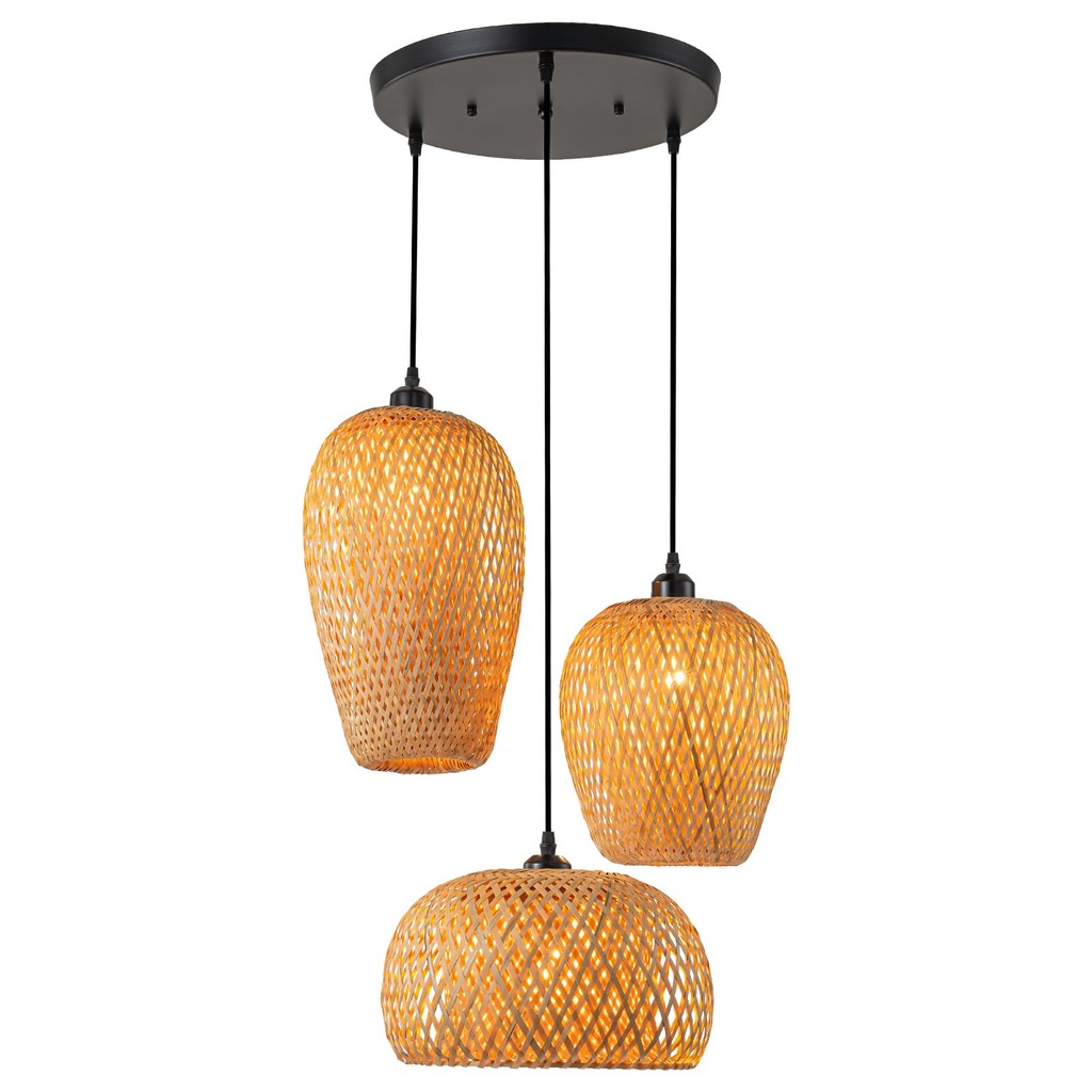 Luminária Pendente De Vime Luz Suspensa De Bambu 3 Luzes Boho Cesta ...